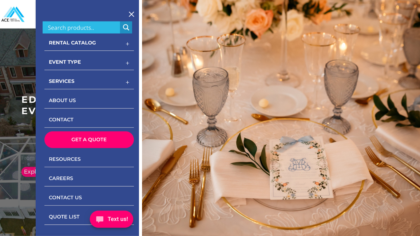 Revamped Website & New Tabletop Inventory - Ace Party and Tent Rental